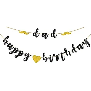 INNORU Glitter Happy Birthday Dad Banner for Father's Day Bunting - Dad's Birthday - Thannk You Party - Father Birthday Party Decorations Supplies Black Gold
