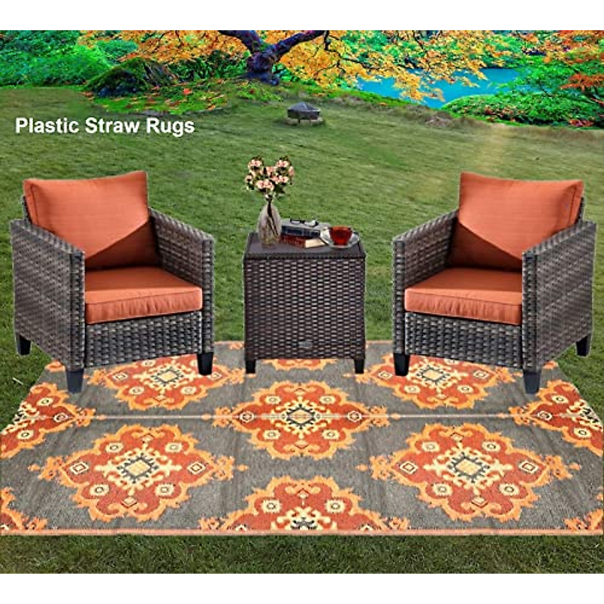 BalajeesUSA Premium Outdoor Plastic Patio Rugs – 6x9, Orange, Yellow, Grey, Durable and Affordable, Multipurpose, Woven Plastic Straw, All-Weather and Waterproof Rug, Reversible Camper Rug, Recycled