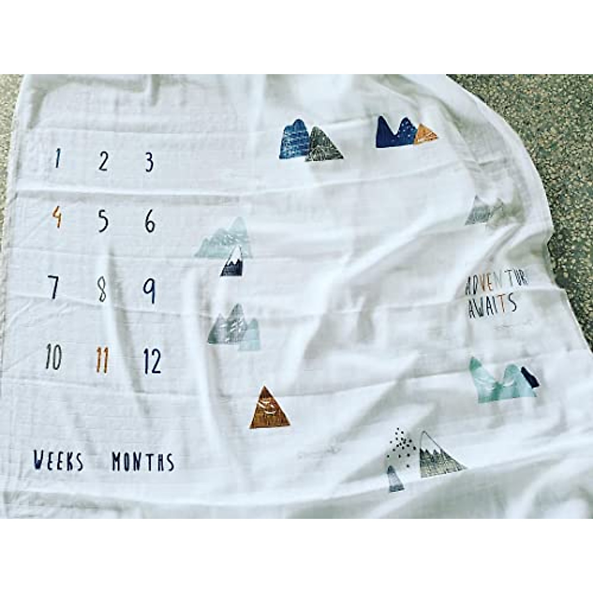 Organic Baby Monthly Milestone Blanket Newborn Boy Girl Unisex Neutral| Boho Mountain Nursery Baby Month Picture Blanket| Baby Growth Photography Background Prop| Markers Wood Birth Announcement Card