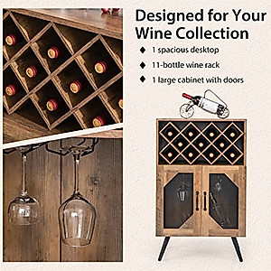 SEASD Double Door Kitchen Storage Buffet Sideboard with Wine Rack and Glass Shelf Dining Cabinet