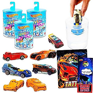 Hot Wheels Color Reveal Toy Cars Playset - Bundle with 6 Hot Wheels Reveal Cars, Plus Need4Speed Tattoos, More | Hot Wheels Gift Set for Kids