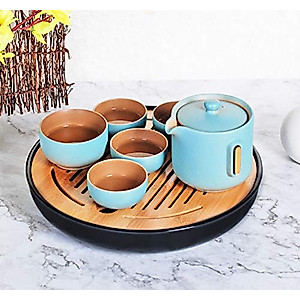 Hinomaru Collection Oriental Kung Fu Table Service Round Serving Tea Tray Bamboo Drip Pan Melamine Base Reservoir Tea Ceremony Accessories (Black)