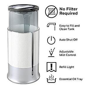 Honeywell Designer Series Cool Mist Humidifier for Medium Room, Bedroom, Kids Room, or Nursery. Ultra-quiet, Auto Shut Off, Easy to Fill and Clean - White, HUL430W