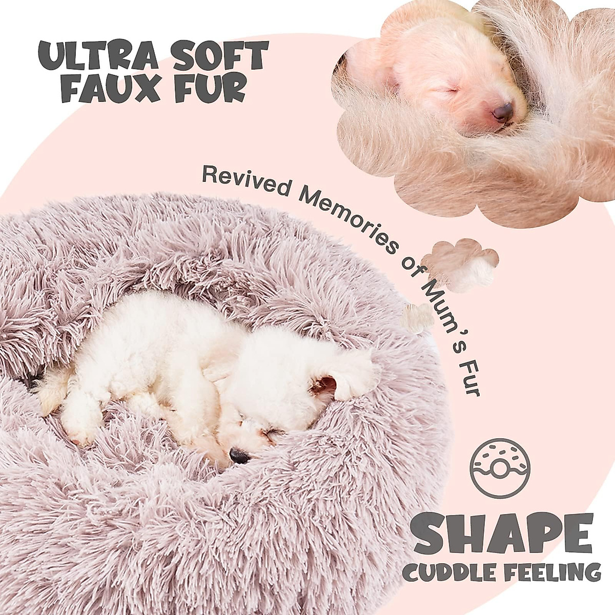 Himax Dog Beds for Small Dogs, Donut Dogs Beds with Blanket Attached, Calming Dog Bed Washable (20"/26"/35") Beige