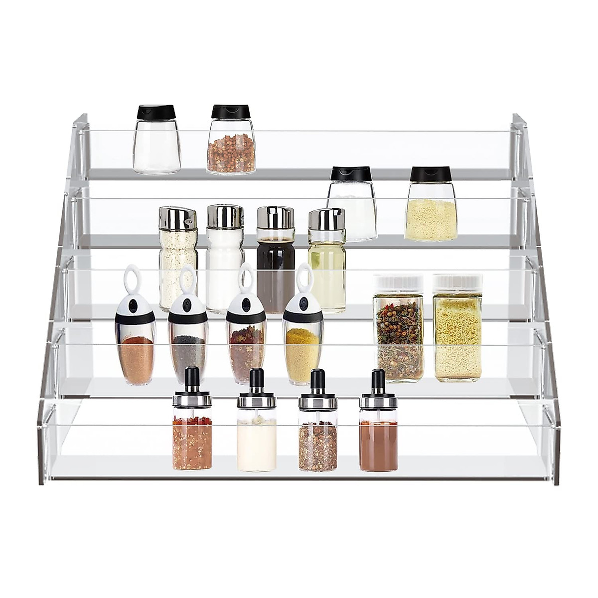 WUIVIUT Spice Rack Organizer For Cabinet, 1 4/5 in/Tier Acrylic Tiered Spice Shelf Can Storage Organizer for Kitchen Pantry Countertop