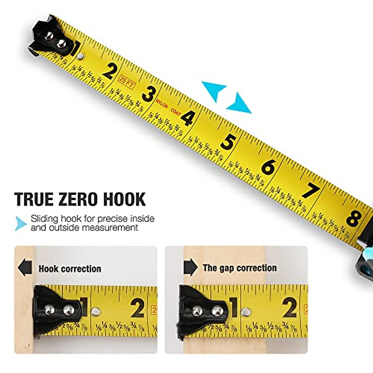 DURATECH Magnetic Tape Measure 25FT with Fractions 1/8, Retractable Measuring Tape, Ratcheting Screwdriver, 12-in-1 Multi-bit Screw Drivers