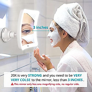 Fabuday 20X Magnifying Mirror with LED Light, Upgraded Lighted Makeup Mirror with Magnification, Portable Magnified Travel Mirror for Bathroom, Square