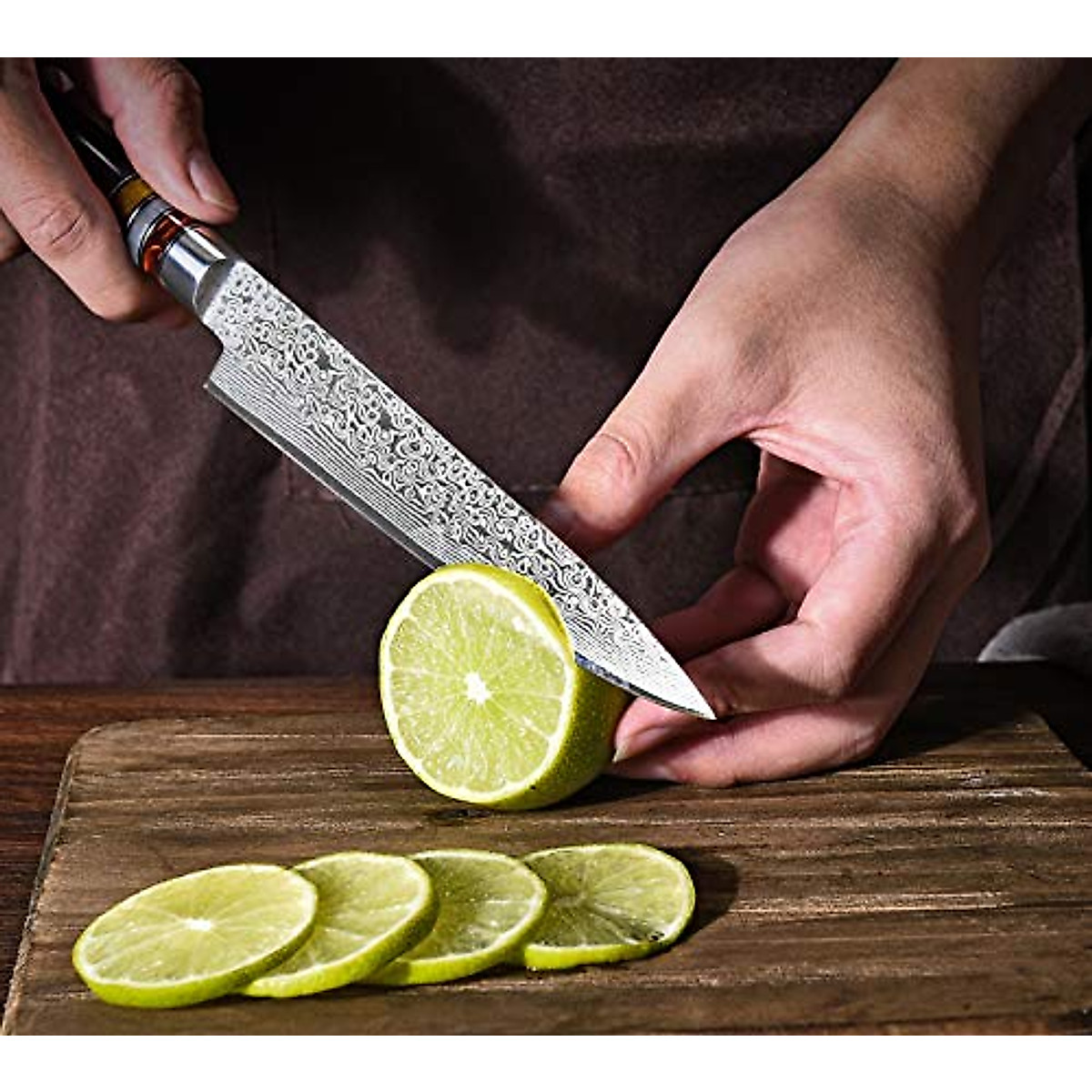 Utility Chef Knife 6 Inch Chef knife Japanese Damascus Utility Kitchen Knife Japanese Paring Knife Damascus Steel High Carbon 67-Layer Ultra Sharp Kitchen Meat Cutting Gyuto Chef Knife [Gift Box]