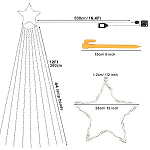 416 LEDs 8 Modes Outdoor Christmas Decorations Star Lights String, Star Lights Outdoor with 12" Lighted Topper Star with Remote Control Outdoor Party Seasonal Garden Patio Xmas Decor Warm