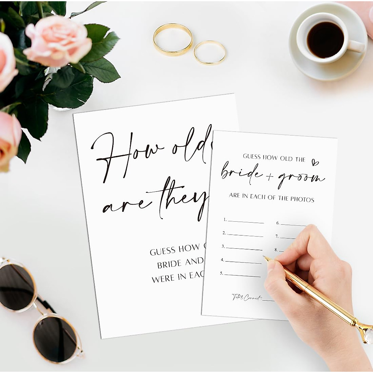 UHADRE Minimalist How Old were They Game, Guess The Couples Age Photo Game, Bridal Shower Wedding Shower Game (1 Sign and 30 Cards)-BNG02