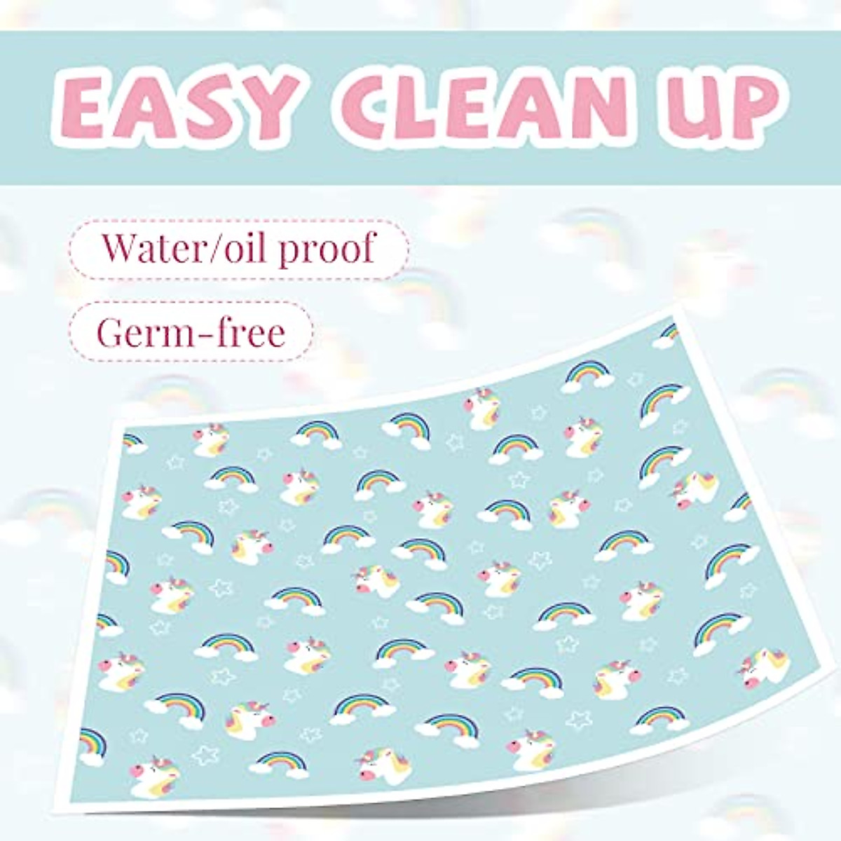 Sawysine Disposable Stick on Placemats for Baby and Kids, Restaurant Table Mats Sticky Waterproof Unicorn Place Mats for Toddler Travel Schools Family (50 Pcs)