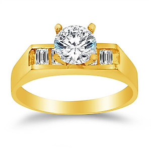 Size - 7 - Solid 14k Yellow Gold Round Cut Flat Bridal Engagement Ring & Wedding Band CZ Cubic Zirconia (2.0cttw., 1.0ct. Center)