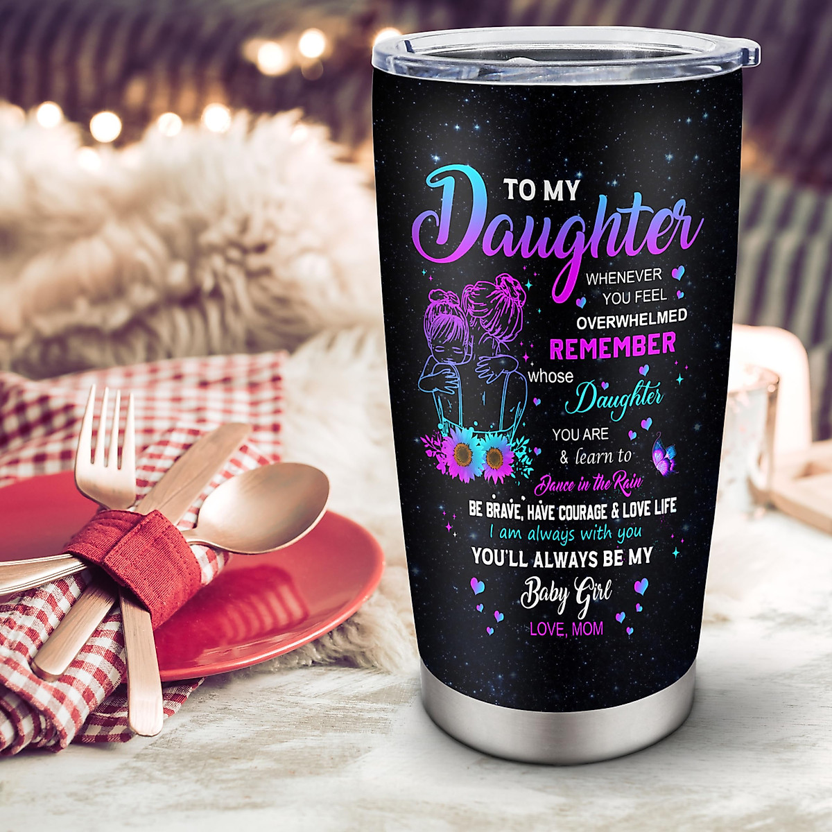 Vutieso Daughter Gifts From Mom Mothers Day, Daughter Gift Tumbler 20oz, Gifts For Daughters From Mother, Daughters Birthday Presents From Mom