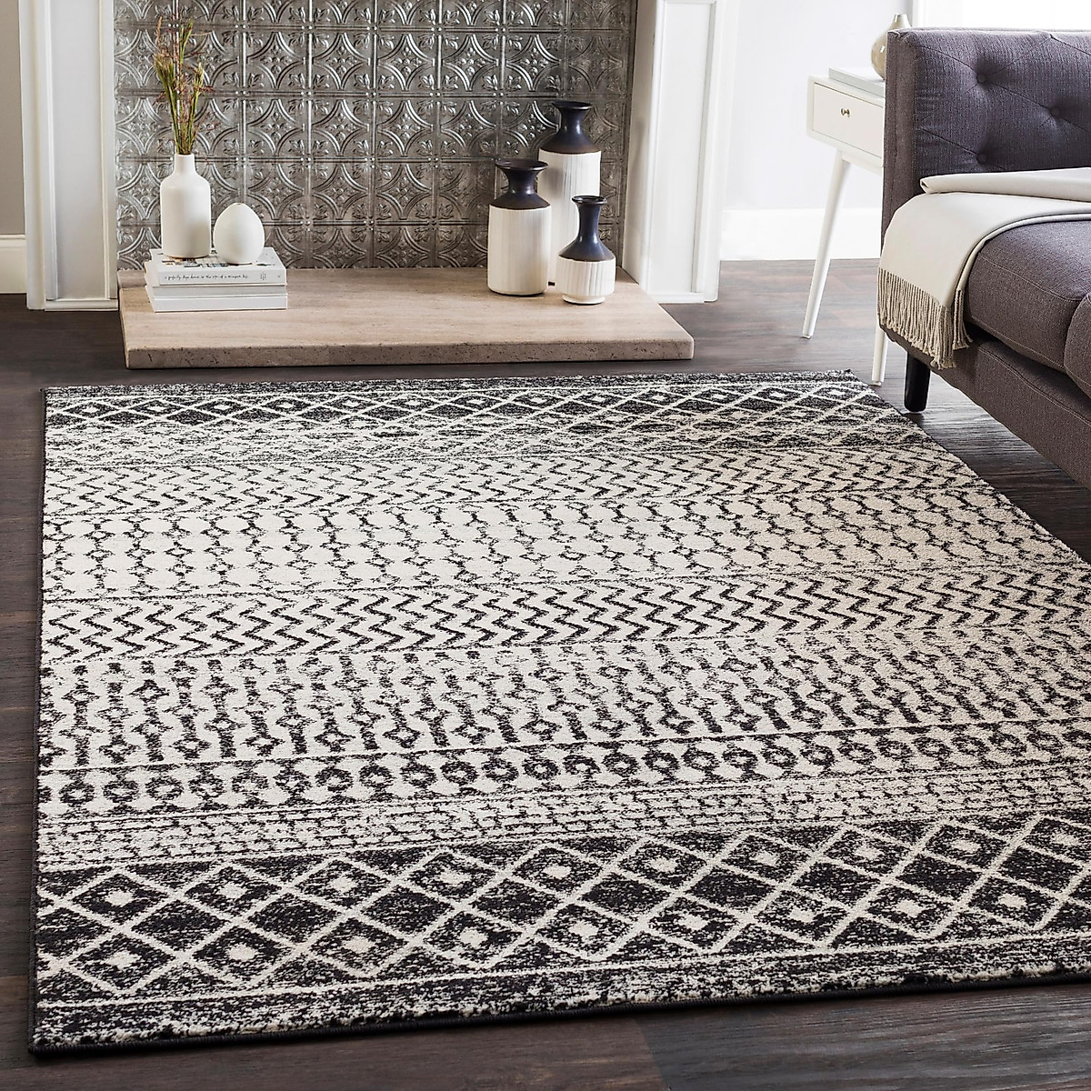 Livabliss Chester Boho Moroccan Area Rug,9' x 12'6",Black