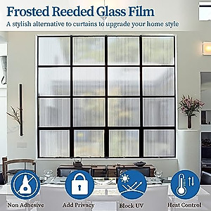 FEOMOS Reeded Glass Film, Window Privacy Film, 3D Glass Decals Film, Decorative Film for Window Door Cabinet Non Adhesive Anti UV 17.7 x 78.7 inches