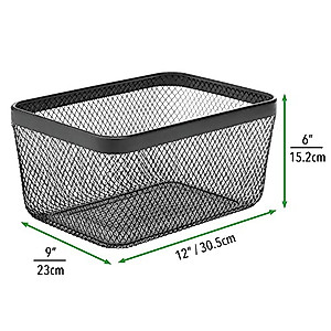 mDesign Steel Food Storage Organizer Bin Mesh Basket, Space Saving for Kitchen Cabinets, Countertop, Pantry, Fridge, Freezer Organization, Canned Food, Sugar, Flour, Meshi Collection - 4 Pack - Black