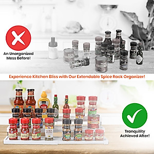 OMAIA Set of Two - 3 Tier Spice Rack Organizer - Expandable 3-Level Spice Organization for Cabinet, Pantry, Kitchen Countertop - Adjustable Length with Sturdy Metal Frame - White