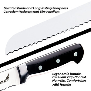 RIMHAWK Bread Knife 10inch Serrated Bread Knife for Homemade Bread, Ultra-Sharp Stainless Steel Serrated Bread Knives and 5inch Ergonomic Handle