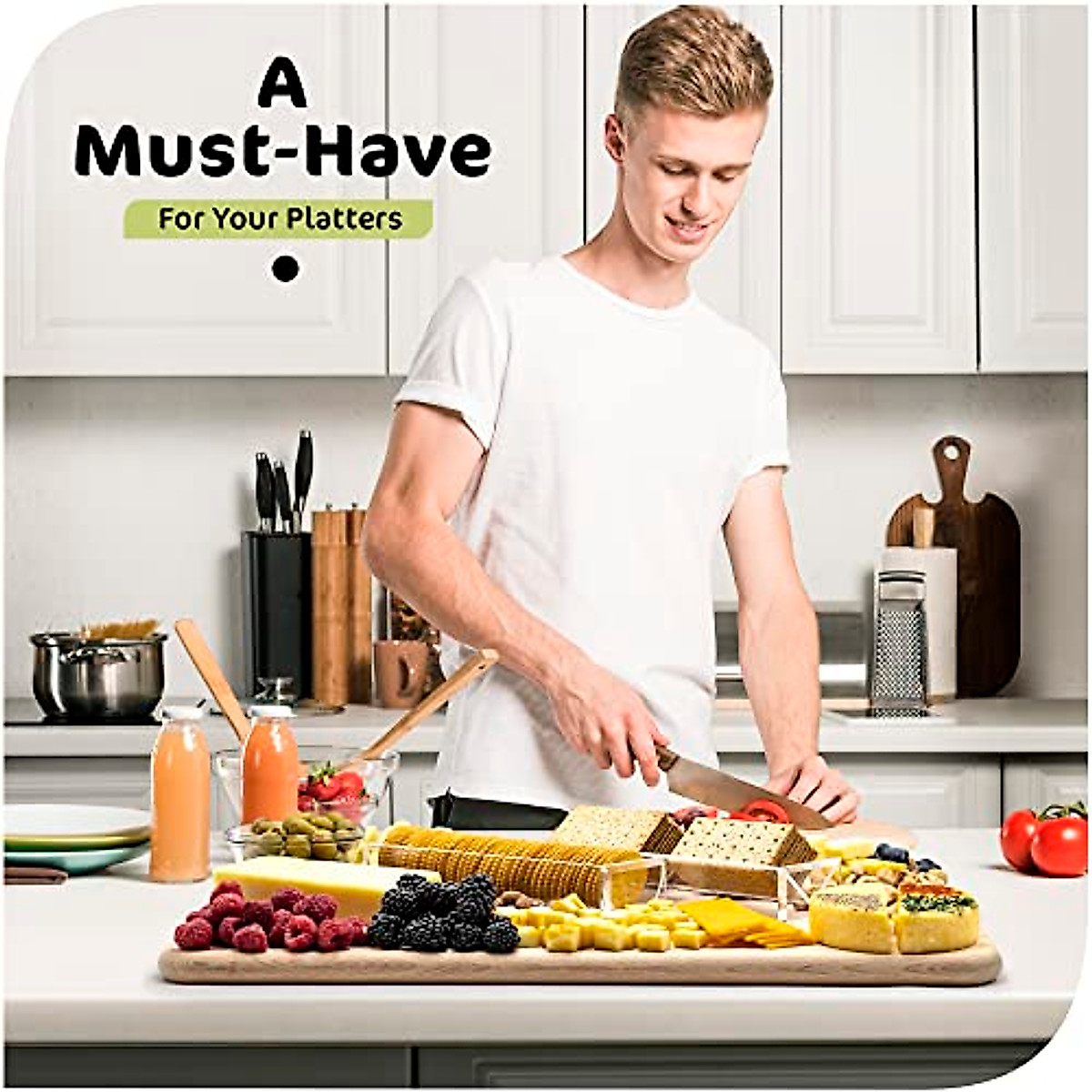 Srenta Clear Cracker Tray for Serving, Set of 2 Rectangular Cracker Holder for Serving Trays, Acrylic Cracker Dish, Food Display Cracker Serving Tray Stand for Home, Party & Charcuterie Board Platter