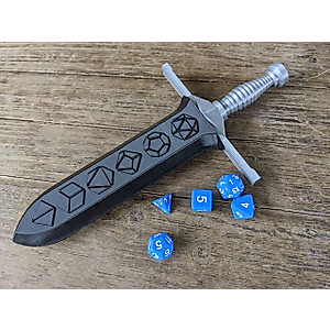 Slice and Dice Dice Sword Holder with 7 Polyhedral Role Playing Dice | DND RPG D&D Dungeons and Dragons, Black Embossed