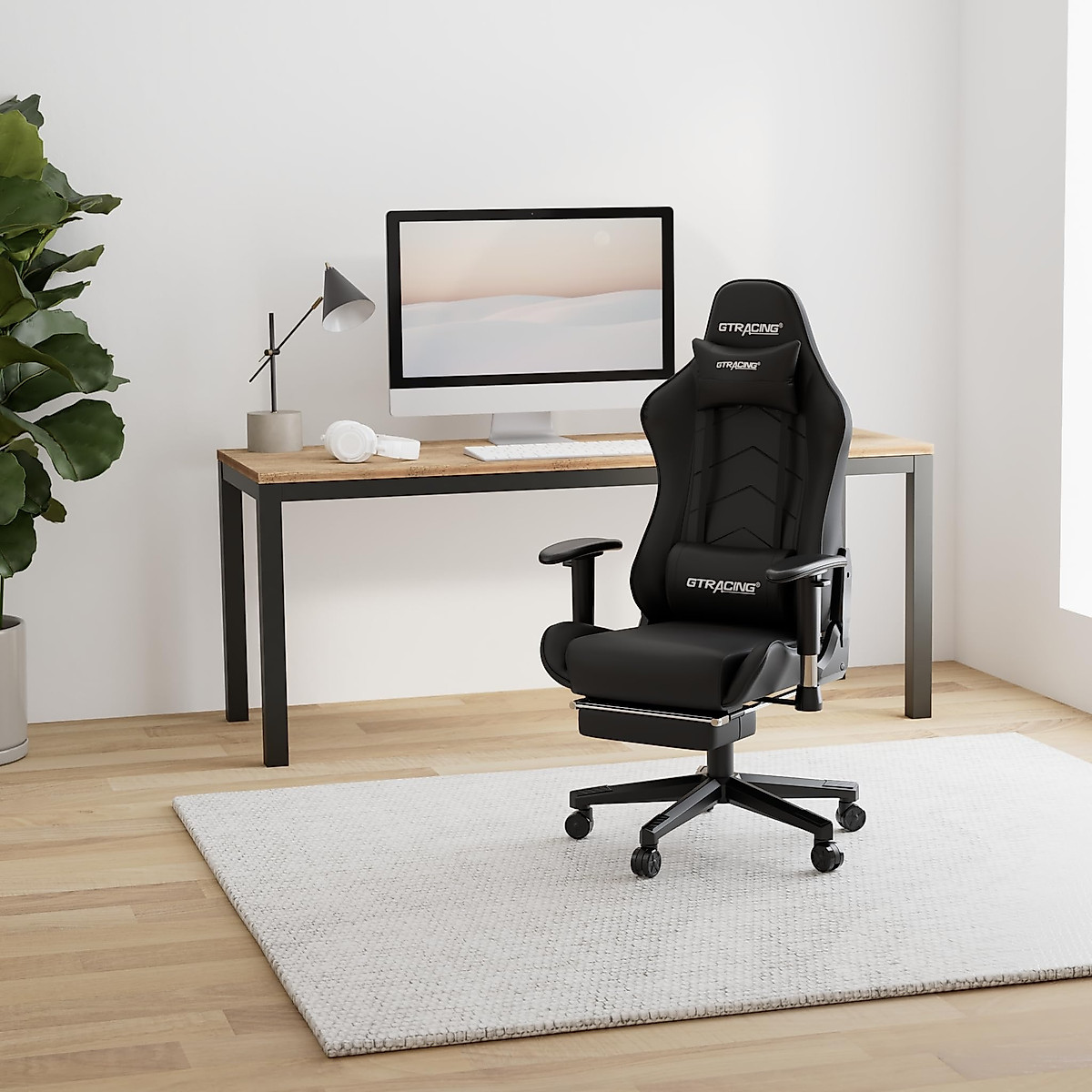 GTRACING Gaming Chair for Adults, Racing Style Computer Chair with Footrest, Adjustable Reclining Backrest and Lumbar Support, Stylish High Back Chair for Gaming and Office (Black)