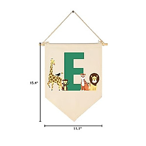 Personalised Woodland Animal Flag Decor Gifts for Baby Boy Girl Newborn Kids-Jungle Safari Pennant Banner Wall Sign Gifts for Nursery Baby Room Bedroom Playroom Front Door-Monogrammed Initial Letter E