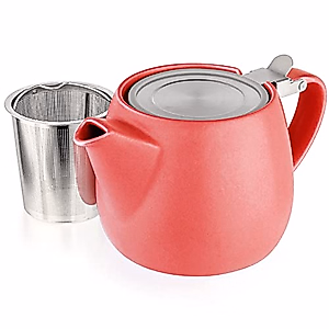Tealyra - Pluto Porcelain Small Teapot Red - 18.2-ounce (1-2 cups) - Matte Finish - Stainless Steel Lid and Extra-Fine Infuser To Brew Loose Leaf Tea - 540ml