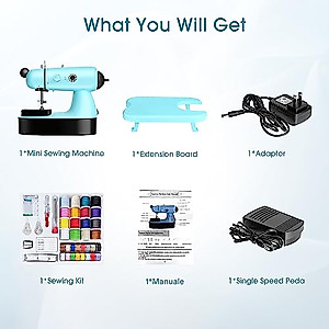 Mini Sewing Machine, Upgraded Electric Sewing Machine with Sewing Bag, Expansion Board, LED Light, Fast Stitch Suitable for Clothes,Jeans,Cutains,DIY Home Travel