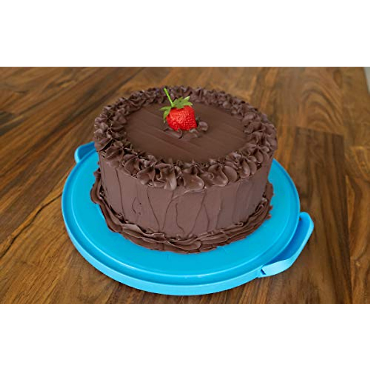 Red Co. 11 inch Cake & Cupcake Muffin Carrier Holder with Collapsible Handles, Blue Tray/Clear Lid