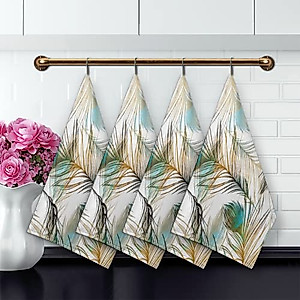 AUUXVA Kitchen Dish Towels Set of 6 Peacock Feather Art Painting Kitchen Towels Absorbent Dishcloths Tea Towels Hand Towels with Hanging Loop for New Home Decor Housewarming Gift