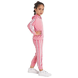 Linjinx Kids Boys Girls Velour Tracksuit Sweatsuits Athletic Hoodie Sweatshirt and Sweatpants Pants Set Pink 6-7 Years