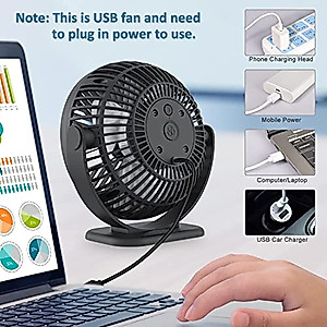 USB Desk Fan with LED Light,3 Speeds Small Table Fan,360°Rotatable Silent Desktop Fan,5.3 inch Personal Mini Portable Fan for Home Office Bedroom Dorm Indoor Outdoor Summer Gift, Black