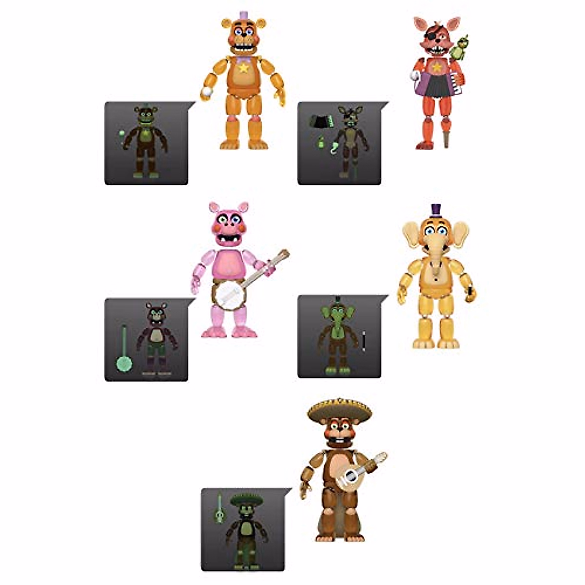 Funko Five Nights at Freddys Pizza Simulator Glow-in-The-Dark Articulated Action Figures (Set of 5)