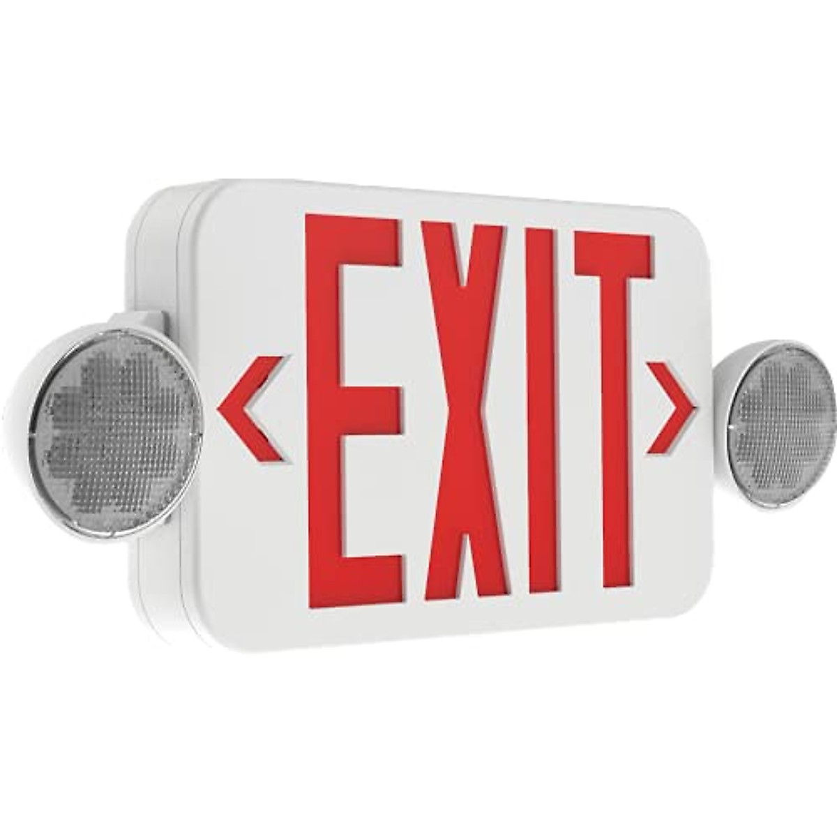 Hubbell Lighting CCRRC Emergency Exit Sign, Remote Compatible Combination Emergency Light and Exit Sign for Stair-Wells, Hallways, Offices, 2 Fully Adjustable LED Heads, White with Red EXIT Letters