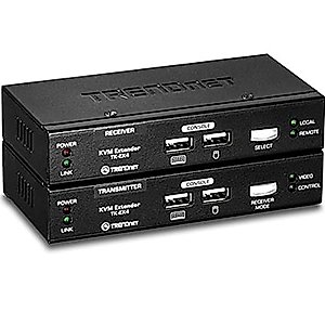 TRENDnet KVM Extension Kit, Extend Keyboard/Video/Mouse Controls, up to 100 Meters (328 ft.), Hot-Keys, Transmitter, Receiver, PS/2, VGA, TK-EX4