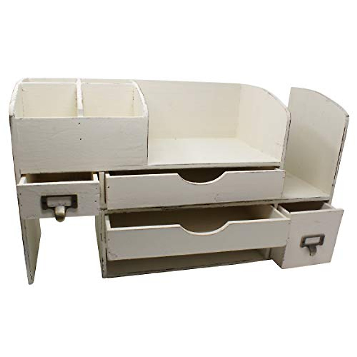 Executive Office Solutions Large Adjustable Wooden Office Desk Organizer For Desktop, Tabletop, or Counter – Wood Storage Shelf Rack – For Office Supplies, Desk Accessories, or Mail - White