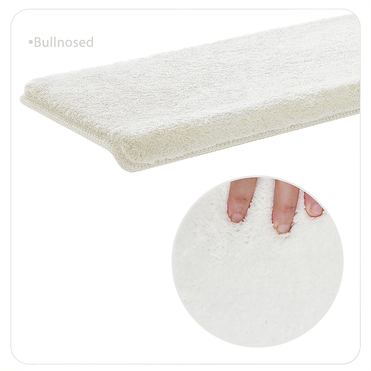 PURE ERA Carpet Stair Treads Ultra Plush 9.5" X 30"Soft Bullnose Indoor Stair Protectors Pet-Friendly Non-Slip Skid Resistant Tape Free Washable Reusable(2 Pieces,White)