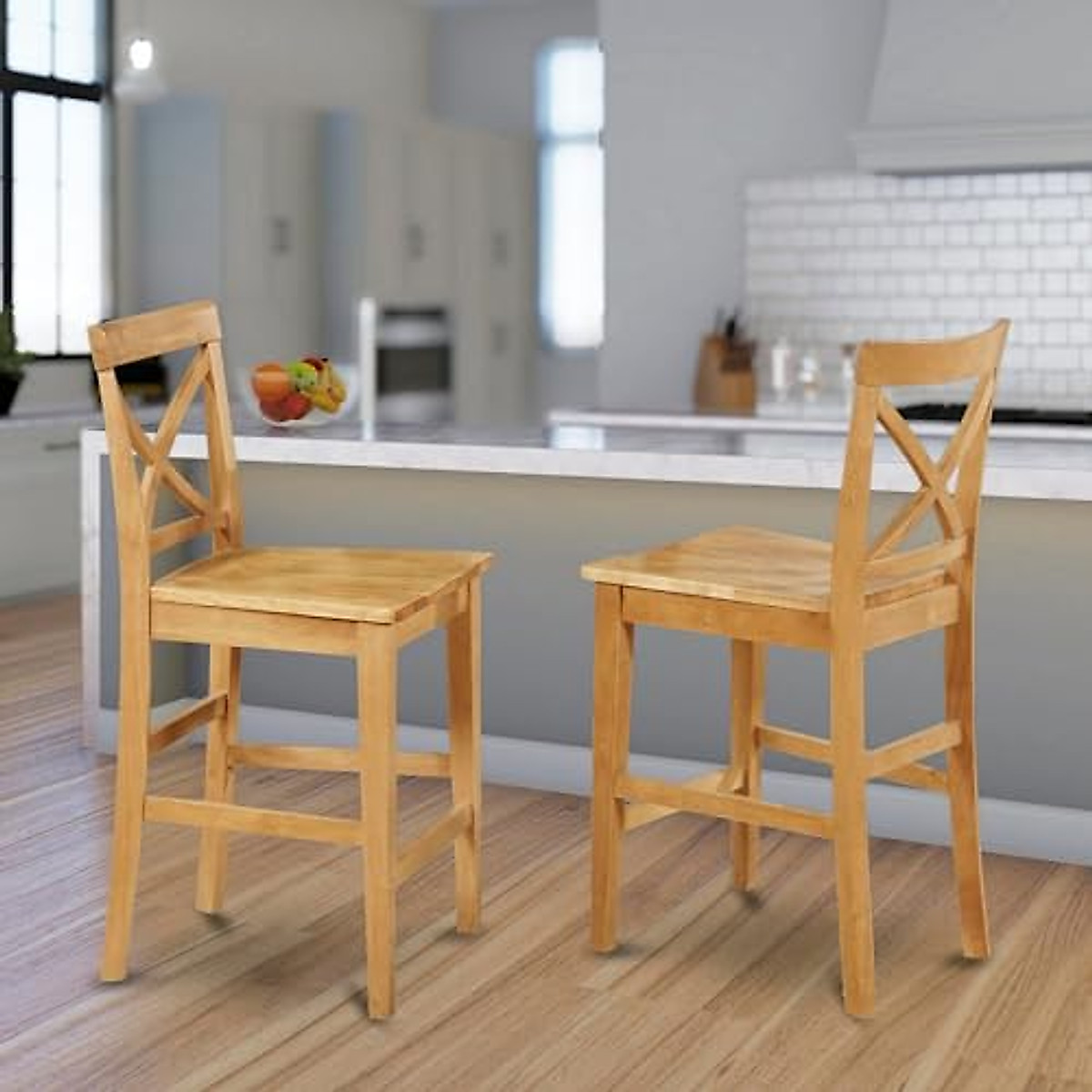 East West Furniture PBS-OAK-W Pub Counter-Height Bar Stool - Pub Height Kitchen Chairs, Set of 2, Oak