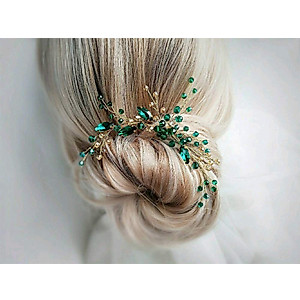 Denifery Bridal Hair Pin Emerald Gold Hair Piece Emerald Hair Clip Gold Green Hairpin Emerald Headpiece Gold Wedding Hair Accessories