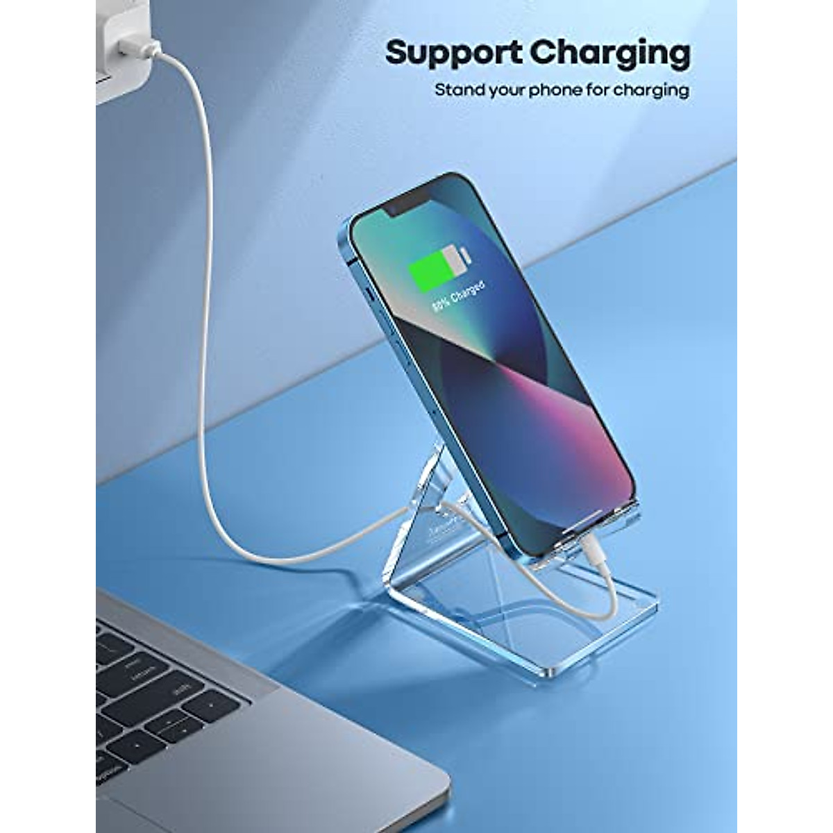 Lamicall Acrylic Phone Stand Desk Accessories - Clear Office Cell Phone Holder, Transparent Phone Stand for Desk, Desktop, Office Desk Accessories, Suitable for iPhone Accessories, 4-8'' Phone
