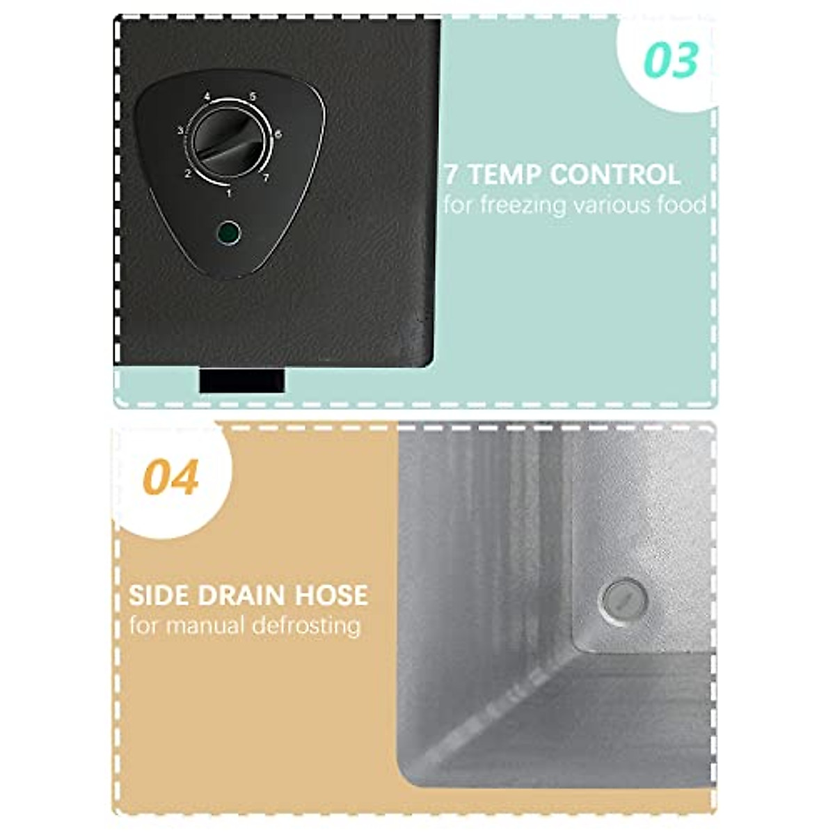 Chest Freezer Freestanding Deep Freezer 5.0 Cu Ft with Storage Basket and Adjustable Feet Top Open Door Small Compact Freezer Adjustable Thermostats for Garage Dorm Kitchen Office Business, Black