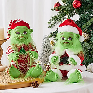 TRURENDI Christmas Plush Toy Green Furry Ghost Doll Cartoon Latex Ugly Doll Decorative Toys for Girls Boys, 7.87Inches (Red Black1, 28cm)