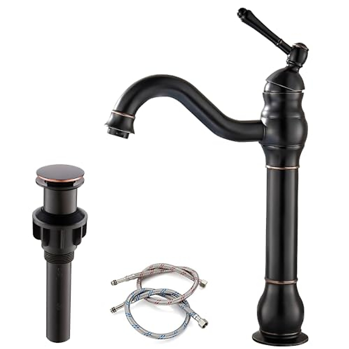 Solepearl Vessel Sink Faucet Oil Rubbed Bronze, 360° Swivel Bathroom Sink Faucet with Pop Up Drain, Countertop 7.87" Tall Spout Single Handle Lavatory Vanity Mixer Tap, Single Hole Deck Mount