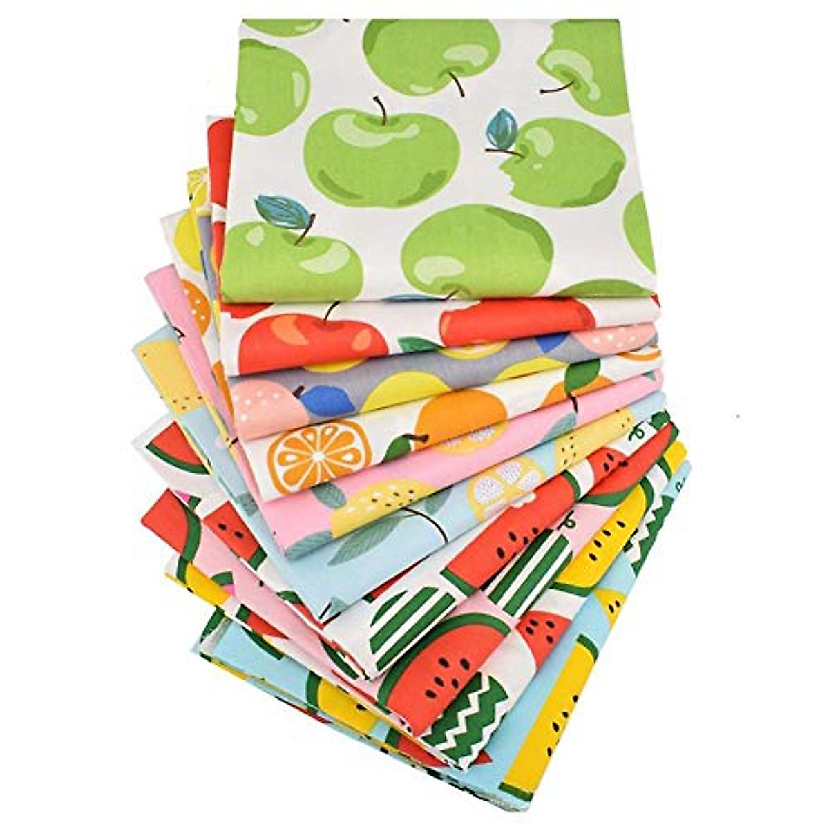 10PCS Fruit Cotton Fabric Bundles 20 x 20 Inch Printed Fat Quarter Fabric Pre-Cut Squares Sheets Fabric for Patchwork Sewing DIY Crafting Quilting