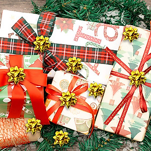 Iceyyyy 100Pcs Mini Christmas Bows - 1Inch Metallic Star Mini Gift Bow Mini Christmas Valentine's Day Self Adhesive Bows for Gifts Wrapping Holiday Presents (Gold)