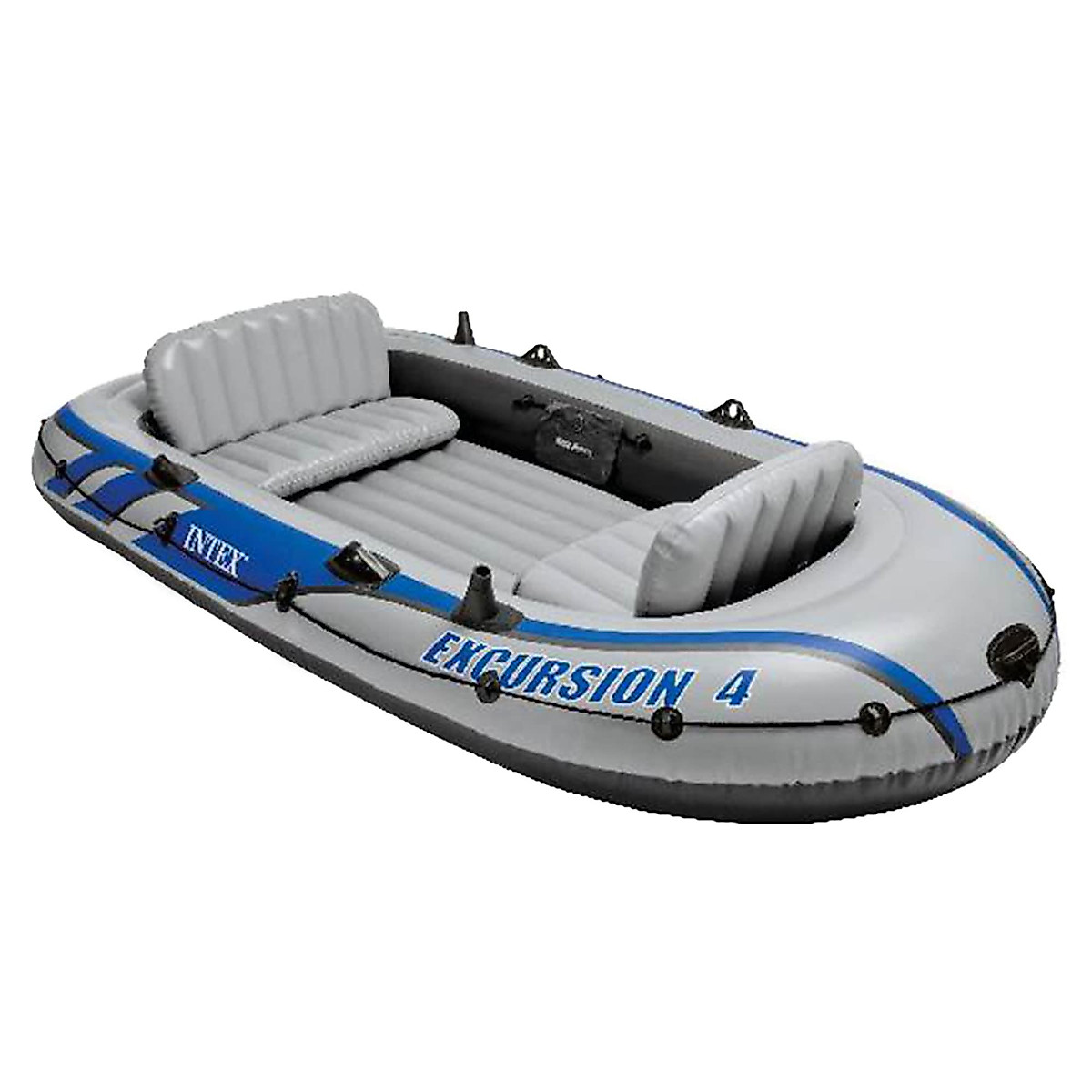 Intex Excursion 4 Inflatable 4 Person Fishing Boat Raft Set with Motor Mount Kit for Rivers and Lakes (Motor Not Included)