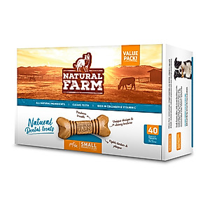 Natural Farm All-Natural Dog Dental Chew, Dog Teeth Cleaning Treats - Fresh Breath, Fight Plaque & Tartar - Canine Mess-Free Oral Care, Teeth Cleaning Chews for Dogs 15-25 Lbs (40 Counts)