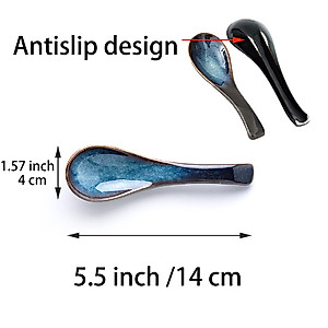 HUTNUOY Japanese Ramen Soup Spoons Asian Blue Ceramic Soup Spoon for Pho Dessert Noodle 5 Pcs