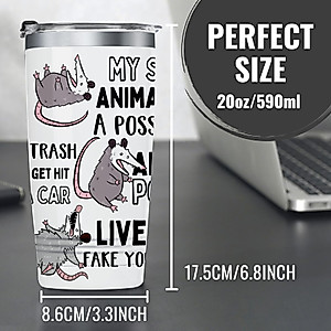 Onebttl Possum Gifts for Women & Men, Unique Gifts for Possum Lover, Possum 20oz Tumbler with Spill-Proof Lid, Opossum Gifts, Gift Box Included - White