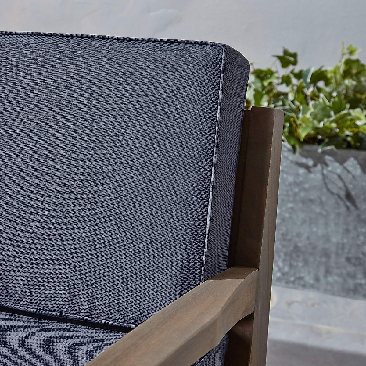 Great Deal Furniture Sally 7-Seater Sectional Sofa Set for Patio with Loveseat, Club Chairs, Ottoman, and Coffee Tables, Acacia Wood, Gray Finish with Dark Gray Outdoor Cushions